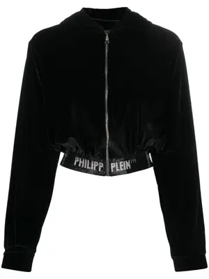 Philipp Plein Logo Velour Hoodie - Black
