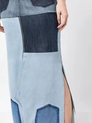A.W.A.K.E. Mode Upcycled Trompe L'oeil Denim Maxi Skirt