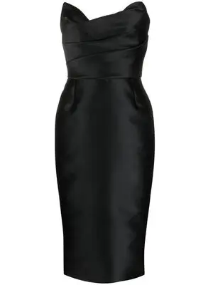 Marchesa Strapless Satin Midi Dress