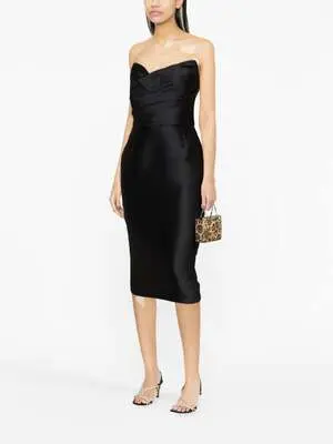 Marchesa Strapless Satin Midi Dress