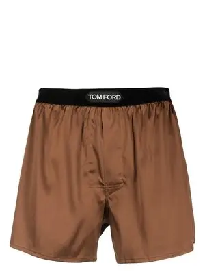 TOM FORD Logo-waistband Silk Boxers - Brown