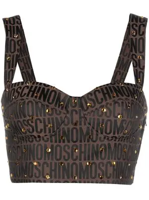 Moschino Logo-print Crystal-embellished Top