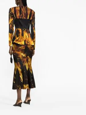 Balmain Fire-print Collarless Blazer