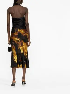 Balmain Fire-print Draped Midi Skirt