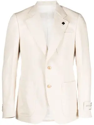 LARDINI Single-breasted Cotton-blend Blazer - Neutrals