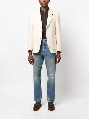 LARDINI Single-breasted Cotton-blend Blazer - Neutrals