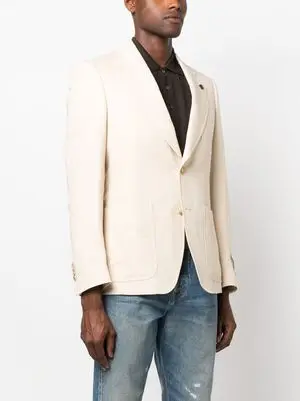 LARDINI Single-breasted Cotton-blend Blazer - Neutrals