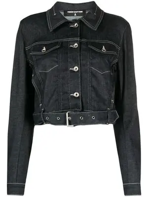Patrizia Pepe Cropped Denim Jacket With Contrast Stitching