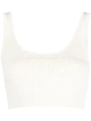 FRAME Crochet-knit Cropped Top - White