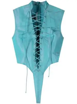 LAQUAN SMITH Lace-up Bodysuit - Blue