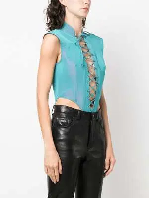 LAQUAN SMITH Lace-up Bodysuit - Blue