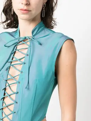 LAQUAN SMITH Lace-up Bodysuit - Blue