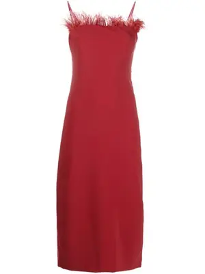 Patrizia Pepe Feather-trim Fitted Midi Dress