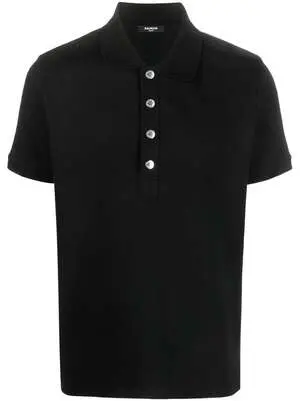 Balmain Monogram-pattern Piqué Polo Shirt - Black
