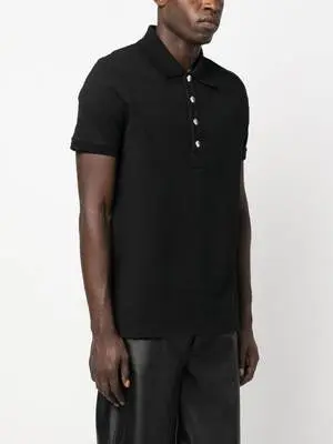 Balmain Monogram-pattern Piqué Polo Shirt - Black