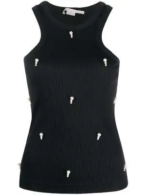 Stella McCartney Pearl-embellished Ribbed Tank Top - Black