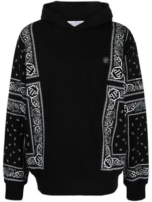 Philipp Plein Bandana-print Long-sleeve Hoodie - Black