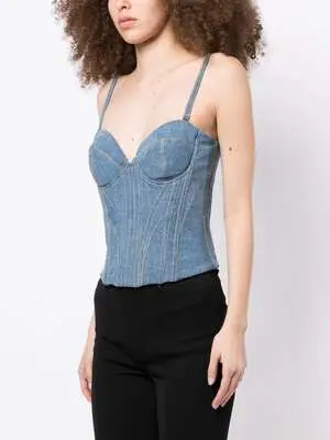 FLEUR DU MAL Denim Bustier Top - Blue