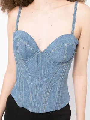 FLEUR DU MAL Denim Bustier Top - Blue