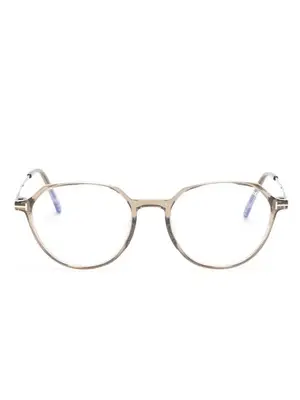 TOM FORD T-logo Round-frame Glasses - Brown