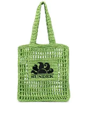 Sundek Logo-embroidered Paper-straw Shoulder Bag - Green