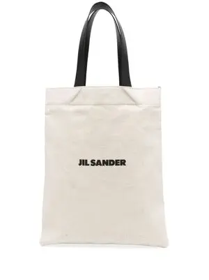 JIL SANDER Large Logo Print Tote Bag - Neutrals