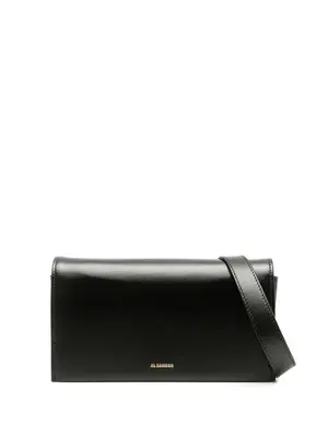 JIL SANDER Debossed Leather Shoulder Bag - Black
