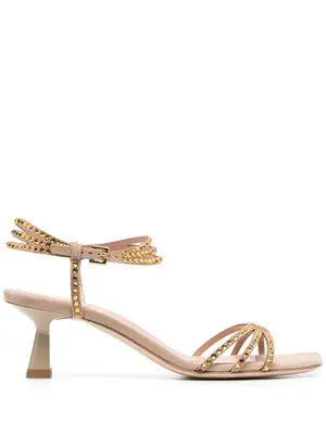 Alberta Ferretti 55mm Crystal-embellished Leather Sandals - Neutrals