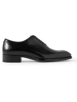 TOM FORD Elkan Whole-cut Glossed-leather Oxford Shoes - Black