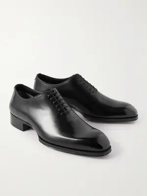 TOM FORD Elkan Whole-cut Glossed-leather Oxford Shoes - Black