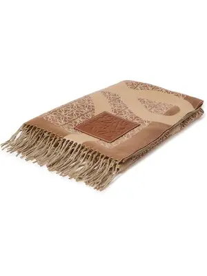 Loewe Logo-appliquéd Fringed Wool-jacquard Blanket