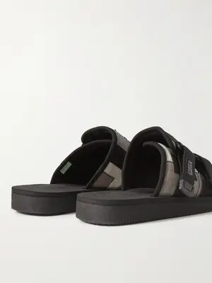 Suicoke Kaw-vs Webbing And Suede-trimmed Denim Sandals - Black