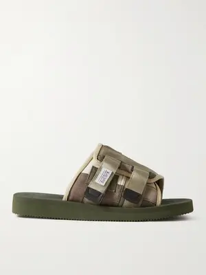 Suicoke Kaw-vs Webbing And Suede-trimmed Denim Sandals - Green