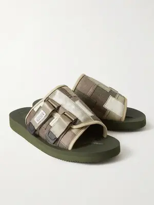 Suicoke Kaw-vs Webbing And Suede-trimmed Denim Sandals - Green