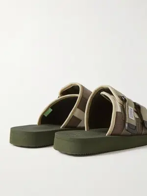 Suicoke Kaw-vs Webbing And Suede-trimmed Denim Sandals - Green