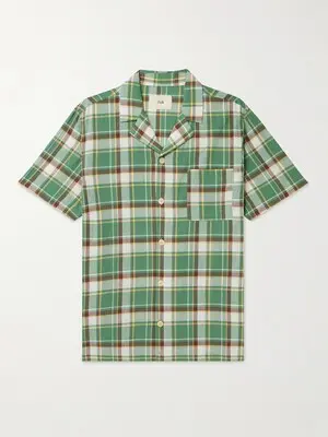Folk Camp-collar Checked Cotton Shirt - Green