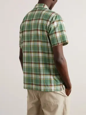 Folk Camp-collar Checked Cotton Shirt - Green