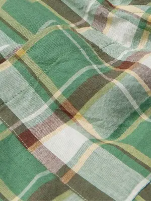 Folk Camp-collar Checked Cotton Shirt - Green