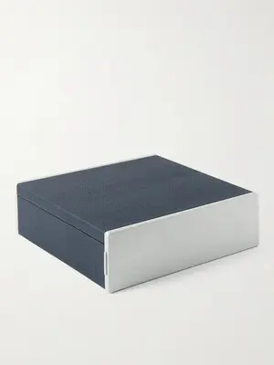 CHARLES SIMON Spence Full-grain Leather Six-piece Watch Case - Blue