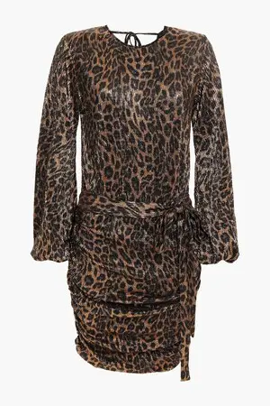 Melissa Odabash Melissa Odabash Ruched Metallic Leopard-Print Crepon Mini Dress - Animal Print