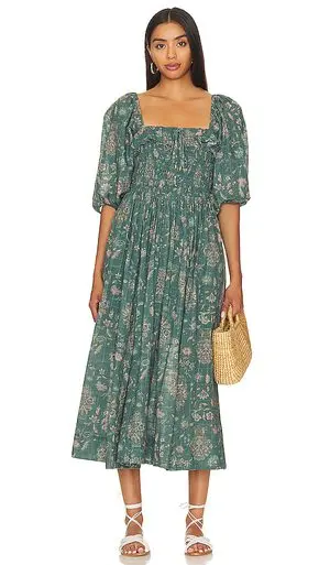 Free People Free People Oasis Printed Midi In Dark Green.  Jade