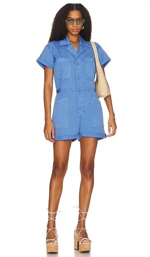 PISTOLA Parker Short Sleeve Romper In Blue