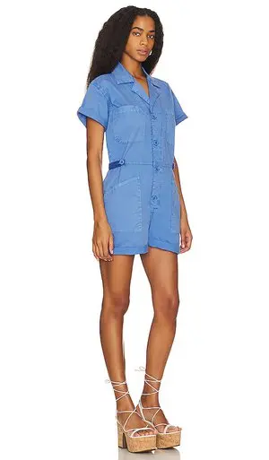 PISTOLA Parker Short Sleeve Romper In Blue