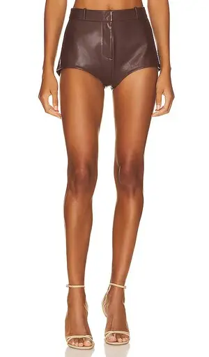 LAMARQUE Annaise Leather Shorts - Chocolate Brown