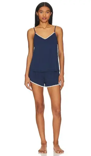 Eberjey Frida Whip Stitch Cami & Short Set In Navy - Navy & Ivory