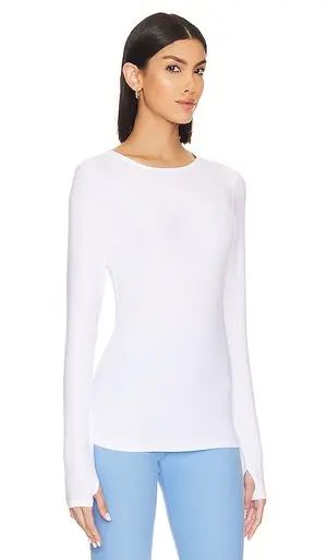 Beyond Yoga Classic Crew Pullover In White - Cloud White