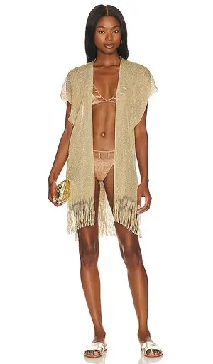 Luli Fama Finge Short Caftan In Metallic Gold - Gold Rush