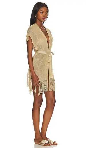 Luli Fama Finge Short Caftan In Metallic Gold - Gold Rush
