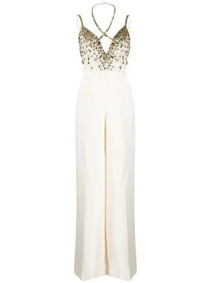 Zuhair Murad Stone-embellished Flared Jumpsuit