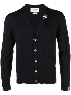 Thom Browne Jersey Stitch V-neck Cardigan - Blue